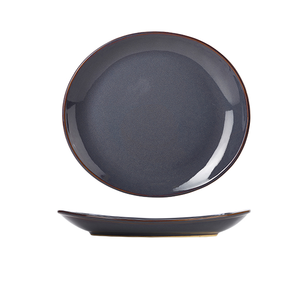 Rustic Stoneware Blue Oval Plate 25x22cm